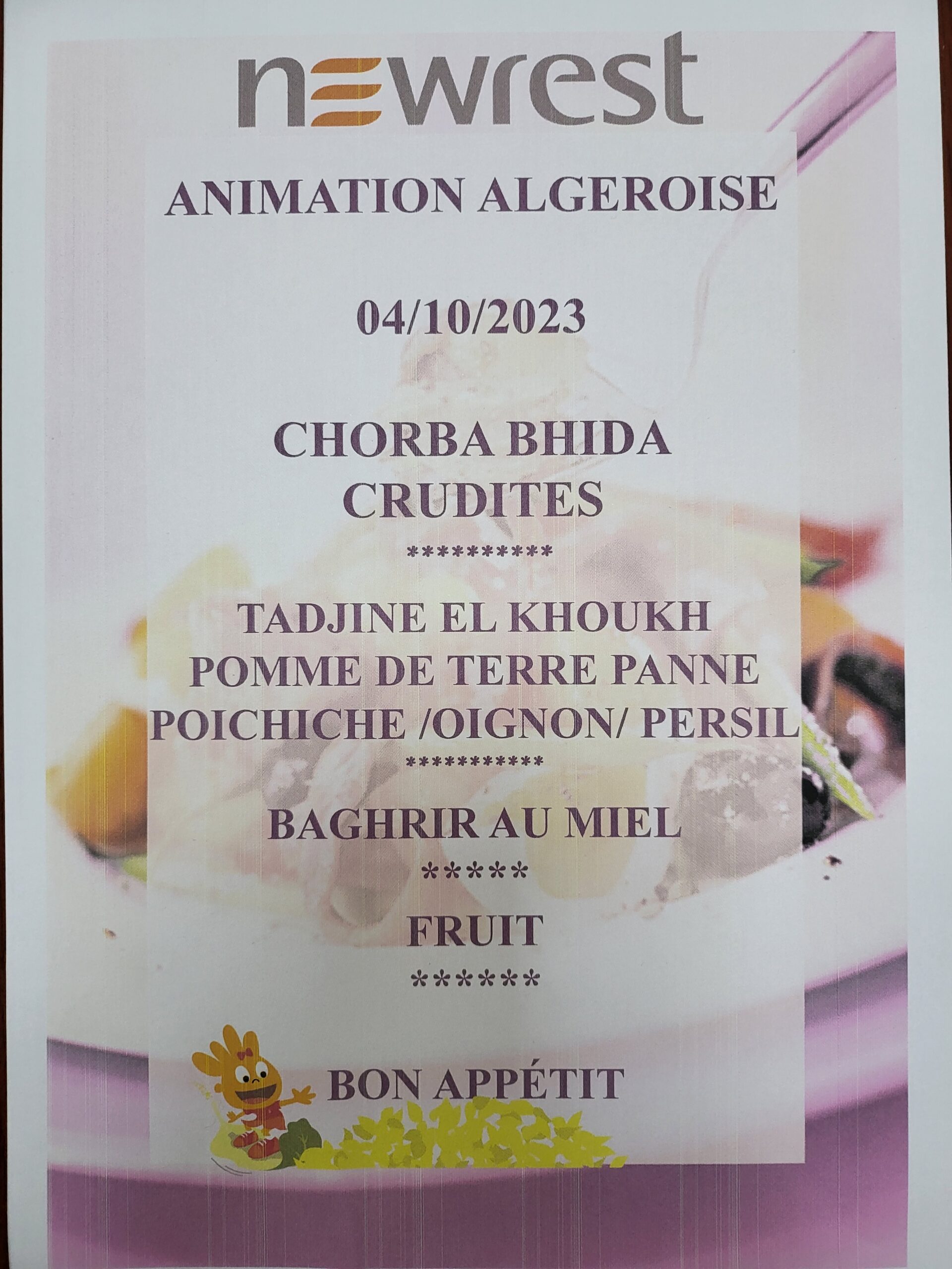 ANIMATION ALGEROISE A LA CANTINE LE MERCREDI 4 OCTOBRE 2023 - Ecole MLF ...